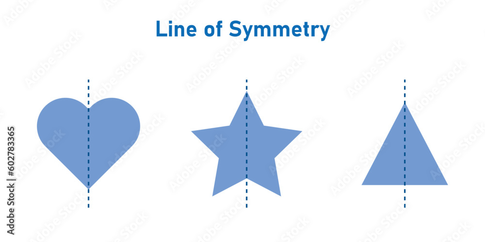 Line of symmetry of triangle, heart and star. Vertical line of symmetry ...