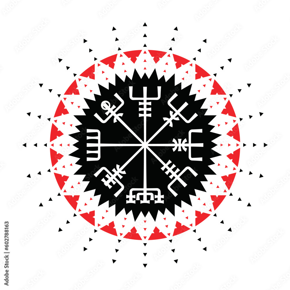 VECTOR TATTOO DESIGN OF MAGICAL VIKING COMPASS SYMBOL VEGVISIR Stock ...