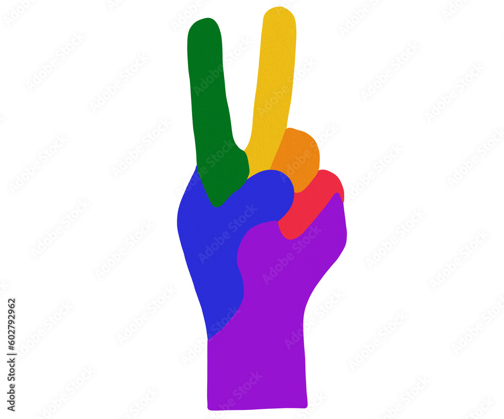 Pride month illustrations Hand peice symbol Rainbow colors graphic ...