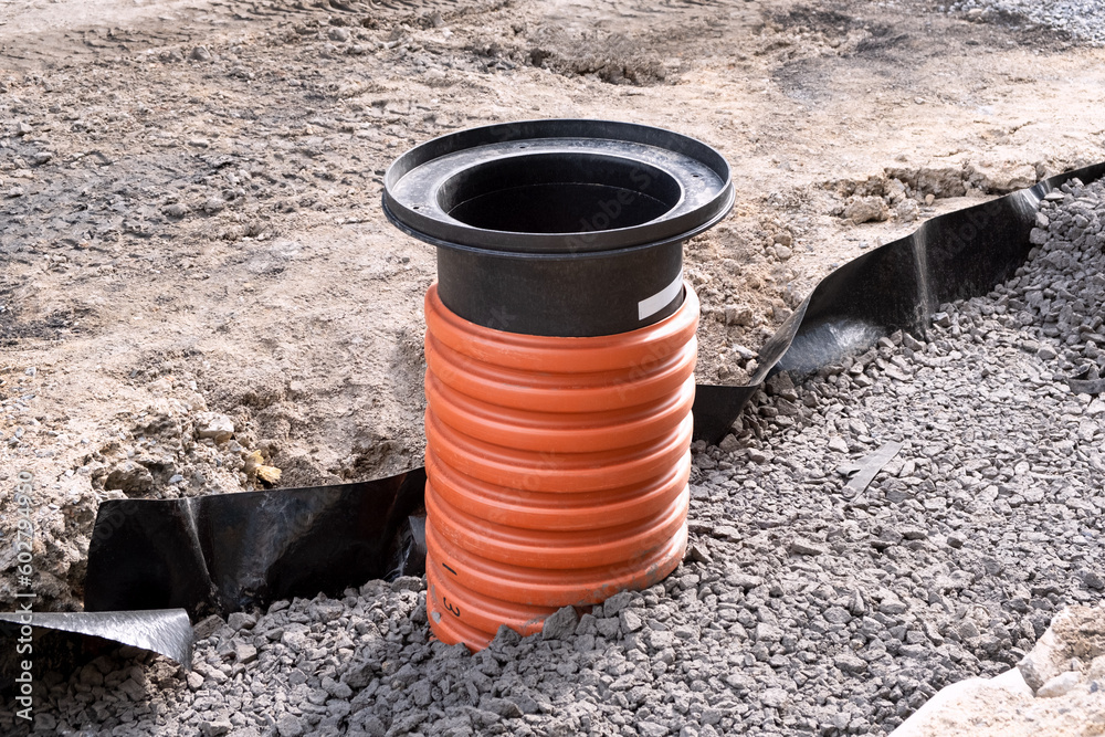 Sewer hatche developed drainage pipes between residential areas. Big ...