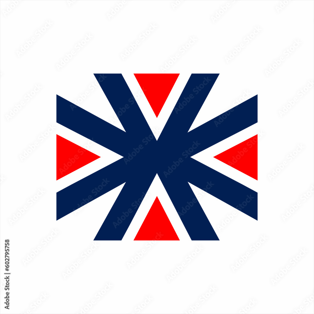 Abstract geometric cross logo design with UK flag colors concept. Stock ...
