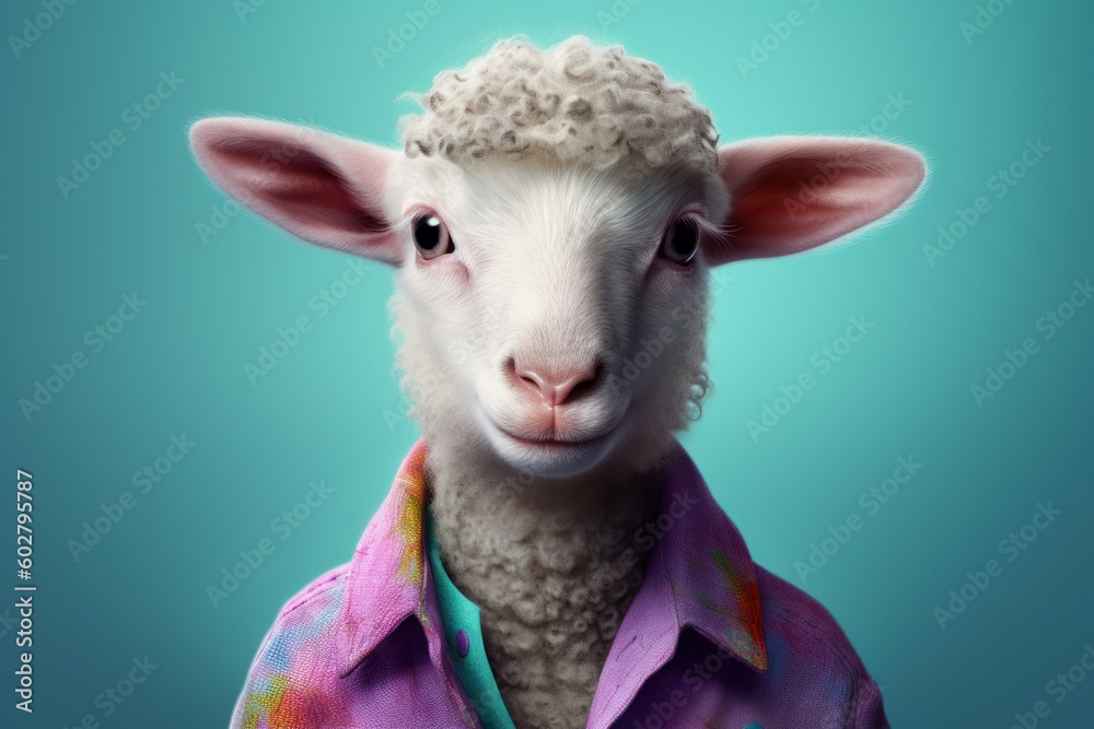 Anthropomorphic baby sheep dressed in human clothing. Humanized animal ...