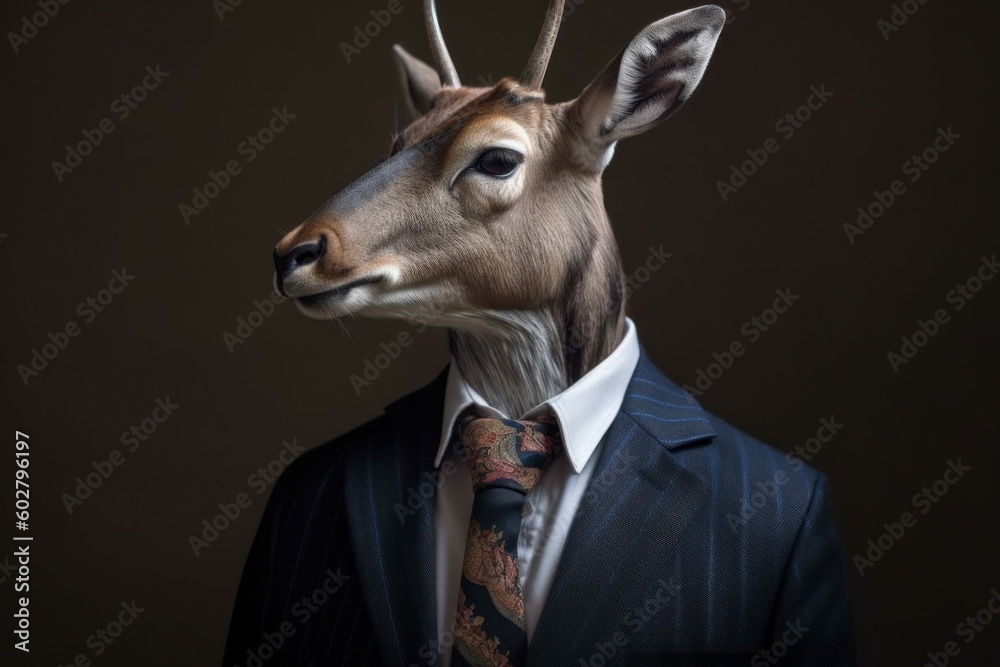 Anthropomorphic deer dressed in a suit like a businessman. business ...