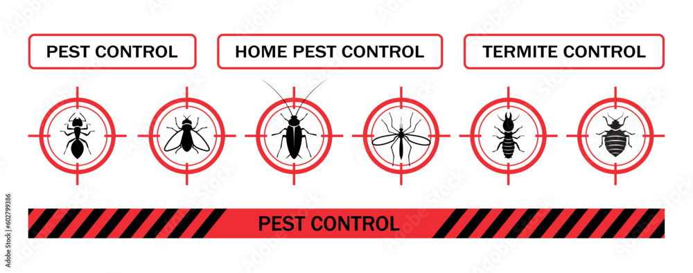 Pest control. Icon set. Insect repellent emblem. Isolated prohibition ...