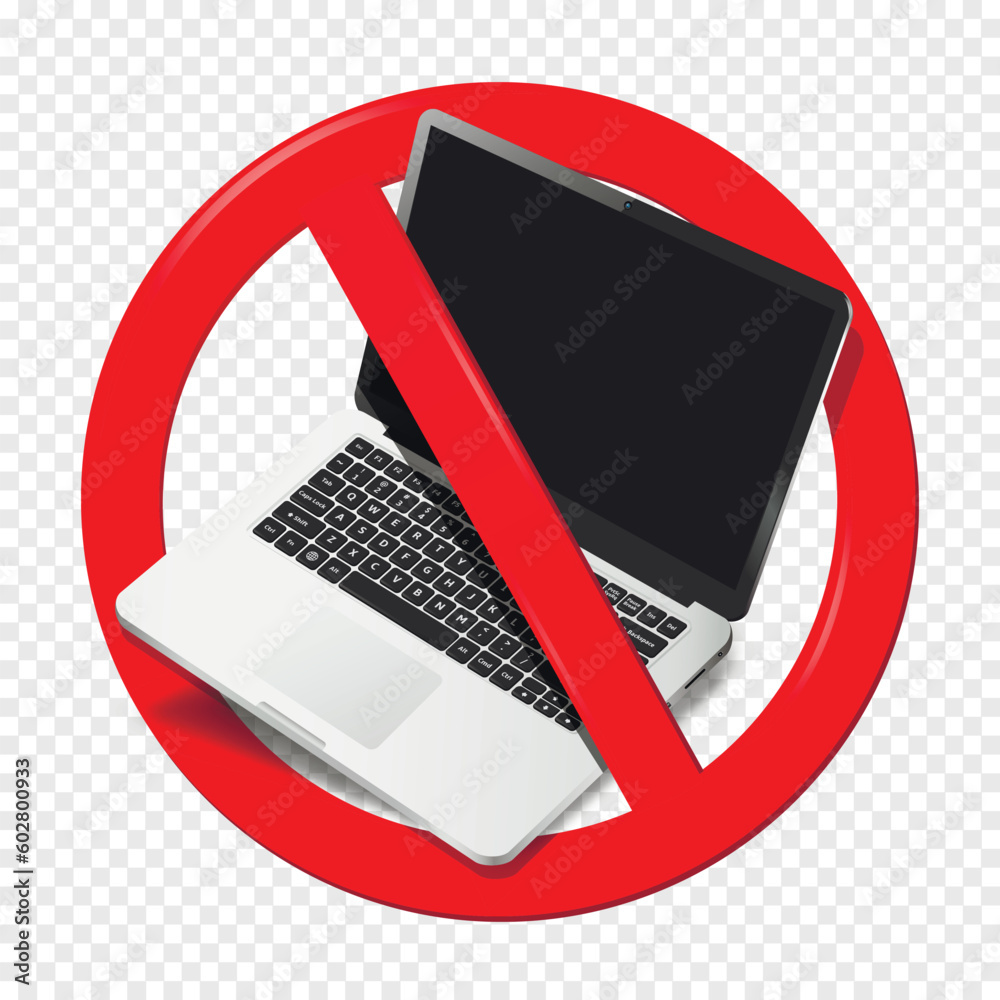 No laptop sign, forbidden laptop sign on transparent background Stock ...
