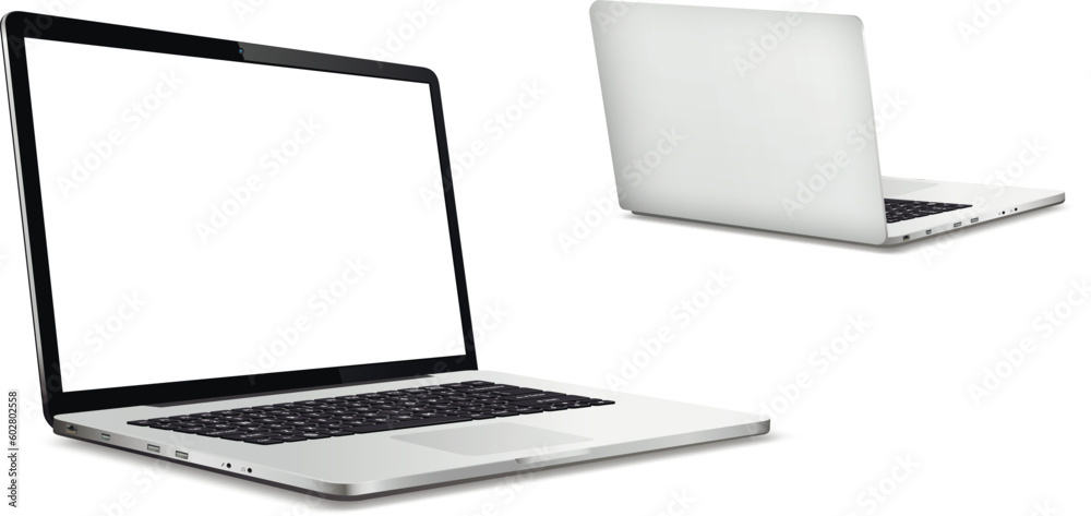 Laptop front and back side mockup isolated on white background Stock ...