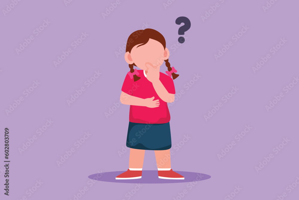 Character flat drawing of pretty little girl thinking. Cheerful kids ...