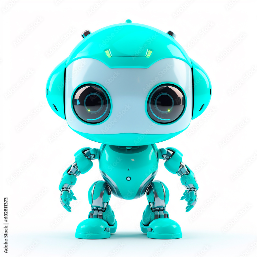 little cute robot funny virtual assistant bot isolated on white ...