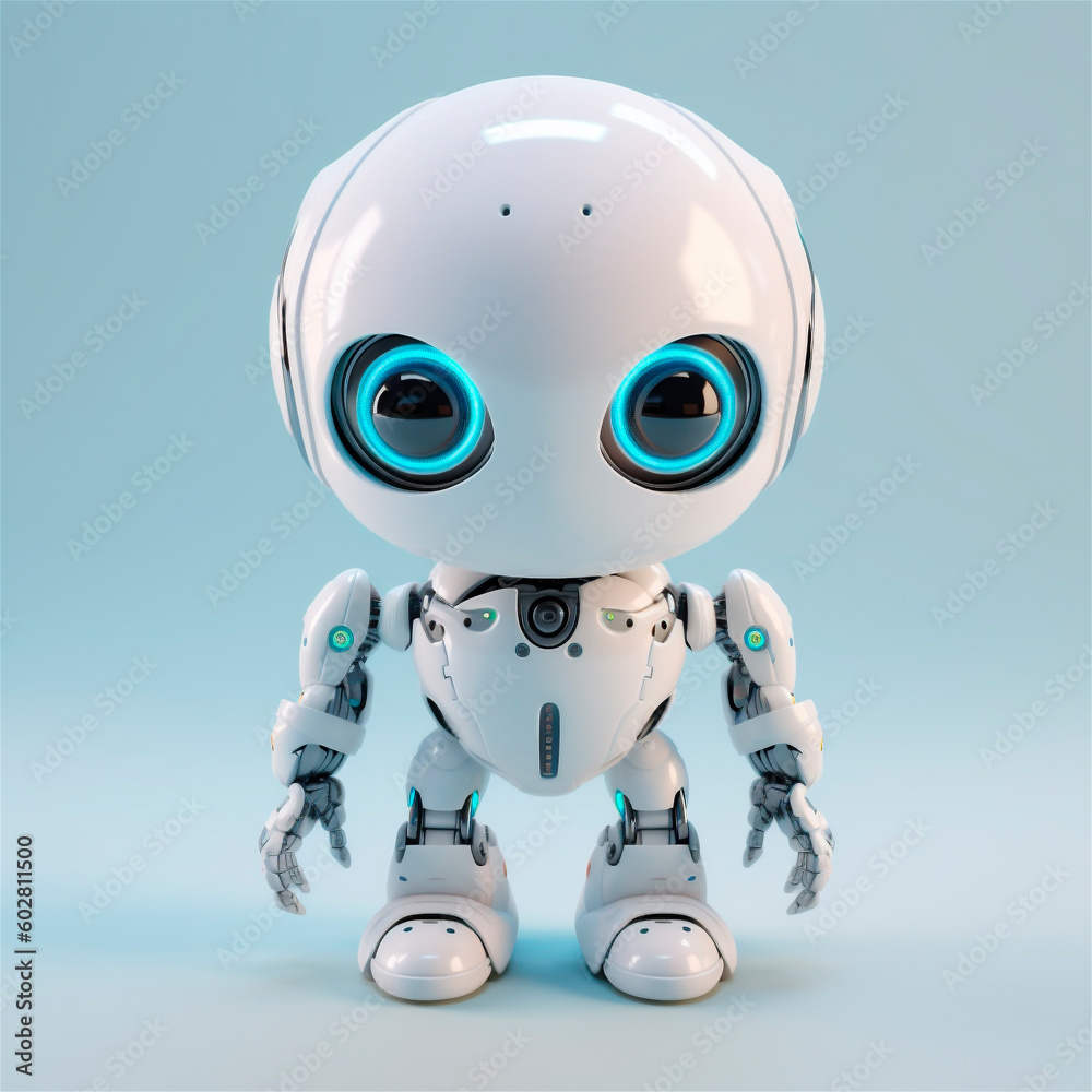 little cute robot funny virtual assistant bot isolated on white ...