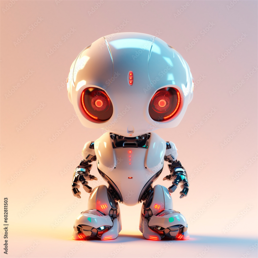 little cute robot funny virtual assistant bot isolated on white ...