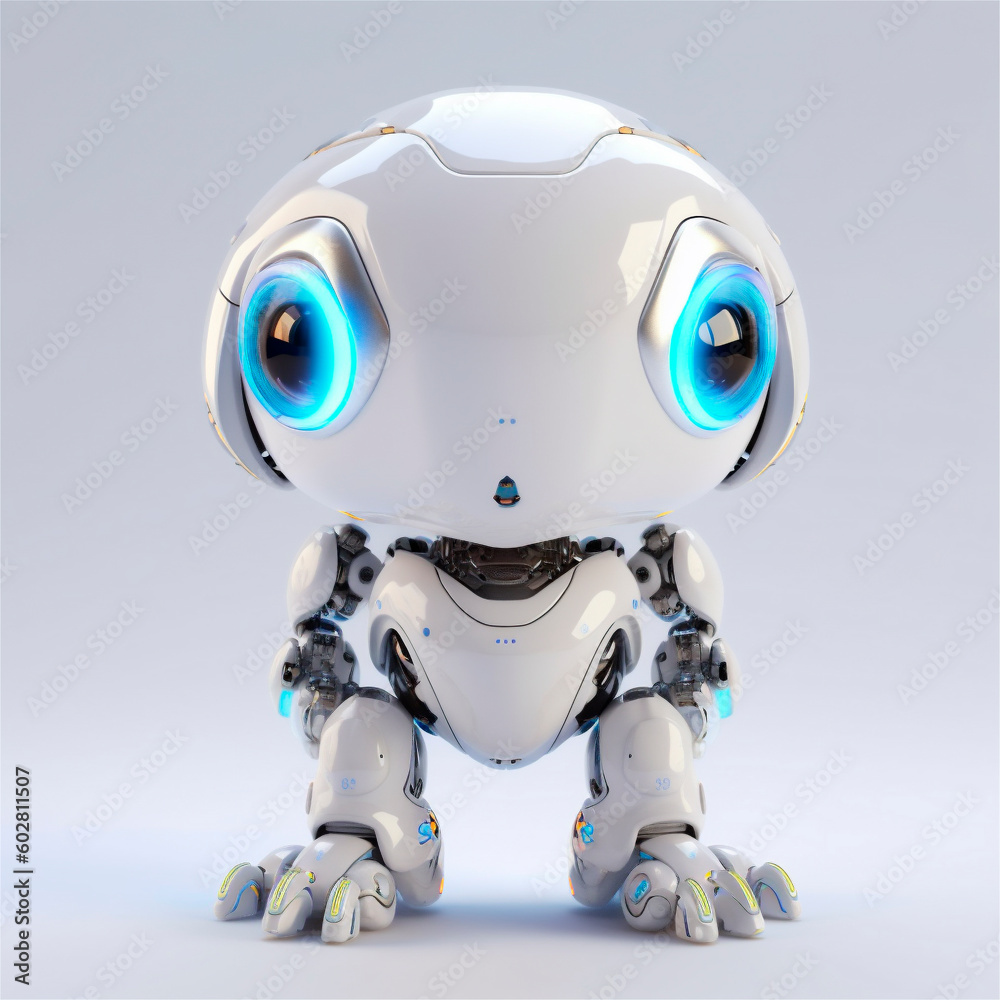 little cute robot funny virtual assistant bot isolated on white ...