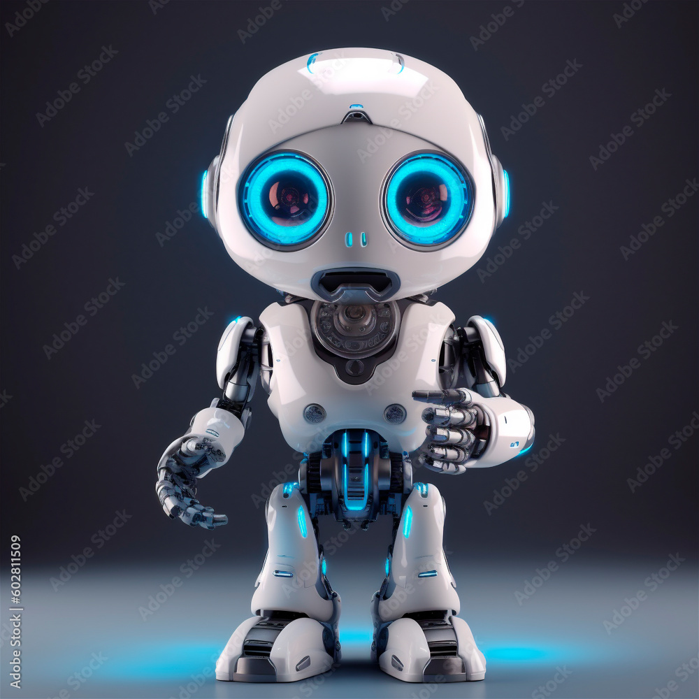 little cute robot funny virtual assistant bot isolated on white ...