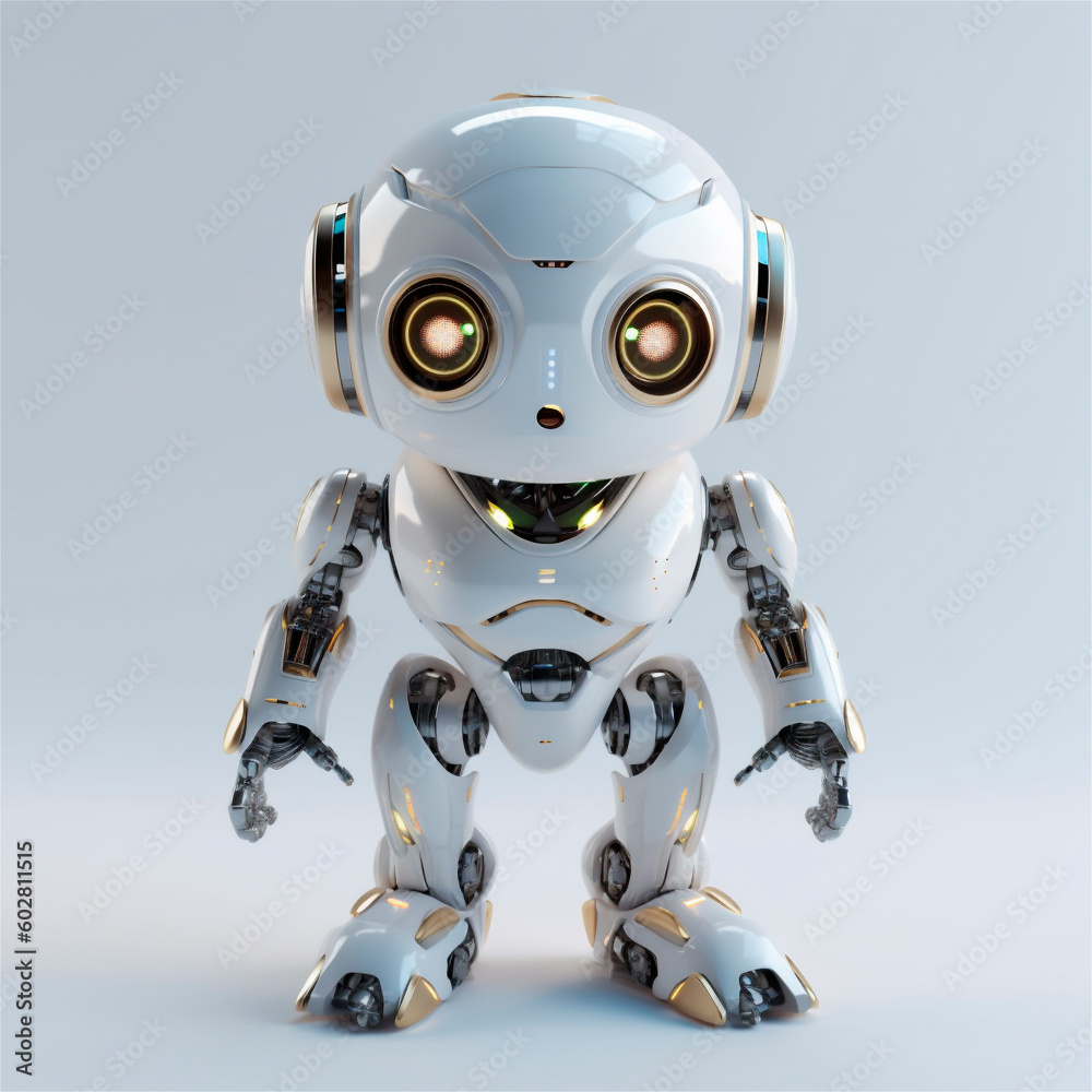 little cute robot funny virtual assistant bot isolated on white ...