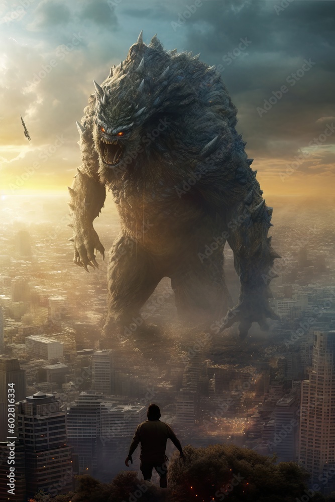 giant beast above city, giant kaiju, creature concept, kaiju, golem ...