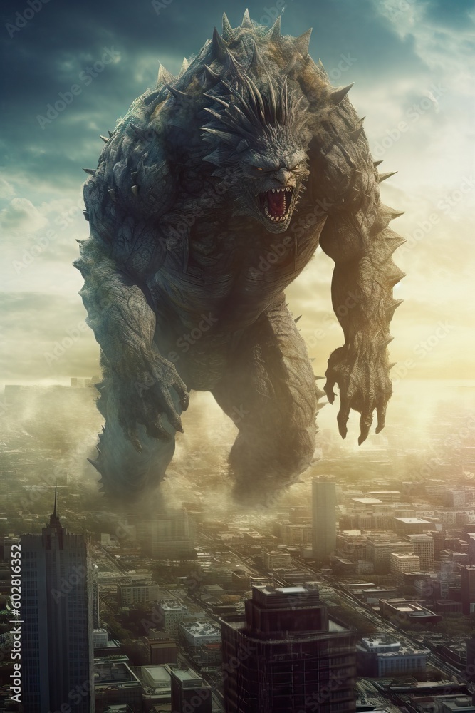 giant beast above city, giant kaiju, creature concept, kaiju, golem ...