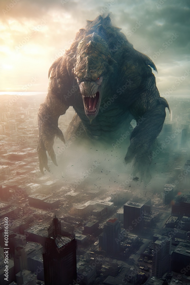 giant beast above city, giant kaiju, creature concept, kaiju, golem ...