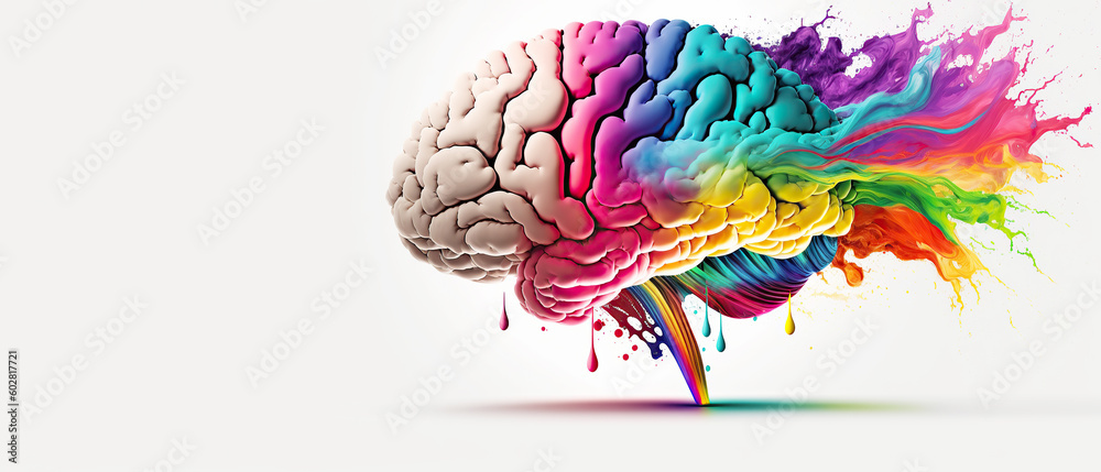 Rainbow human brain explosion, World Autism Awareness Day, creative ...