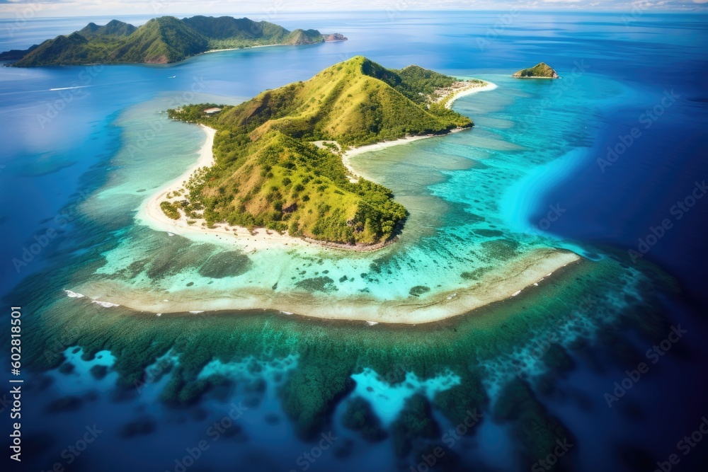 Aerial View of Fiji Island Scuba Snorkeling Diving in Paradise, with ...