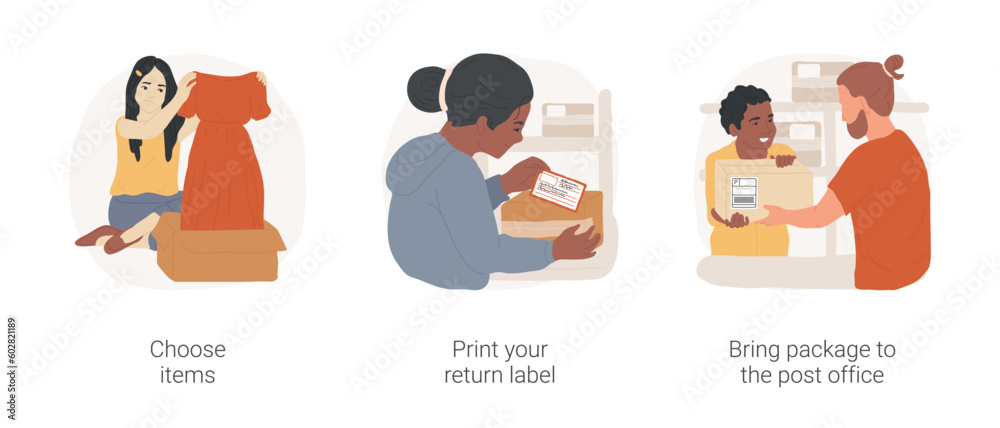 Return items ordered isolated cartoon vector illustration set. Teenage ...