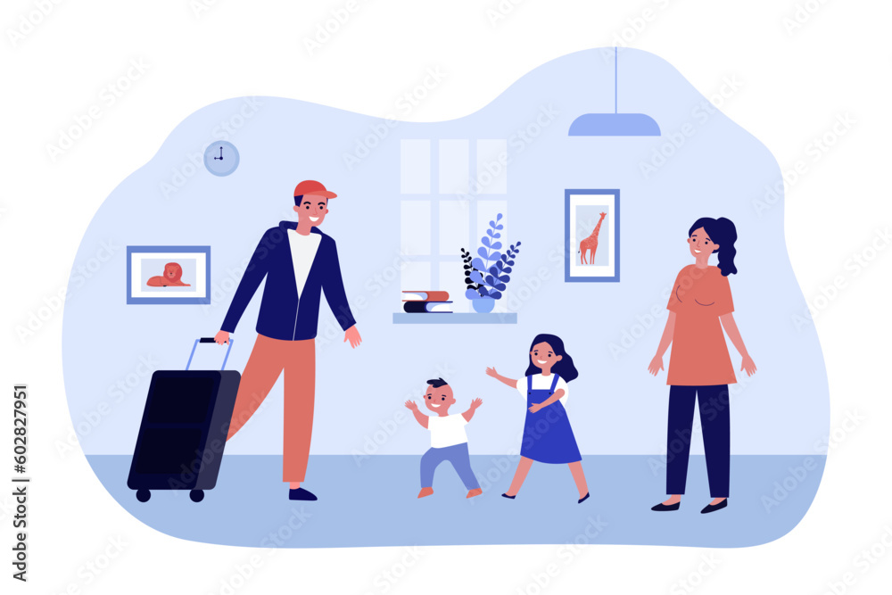 Vetor de Father coming home after business trip vector illustration ...
