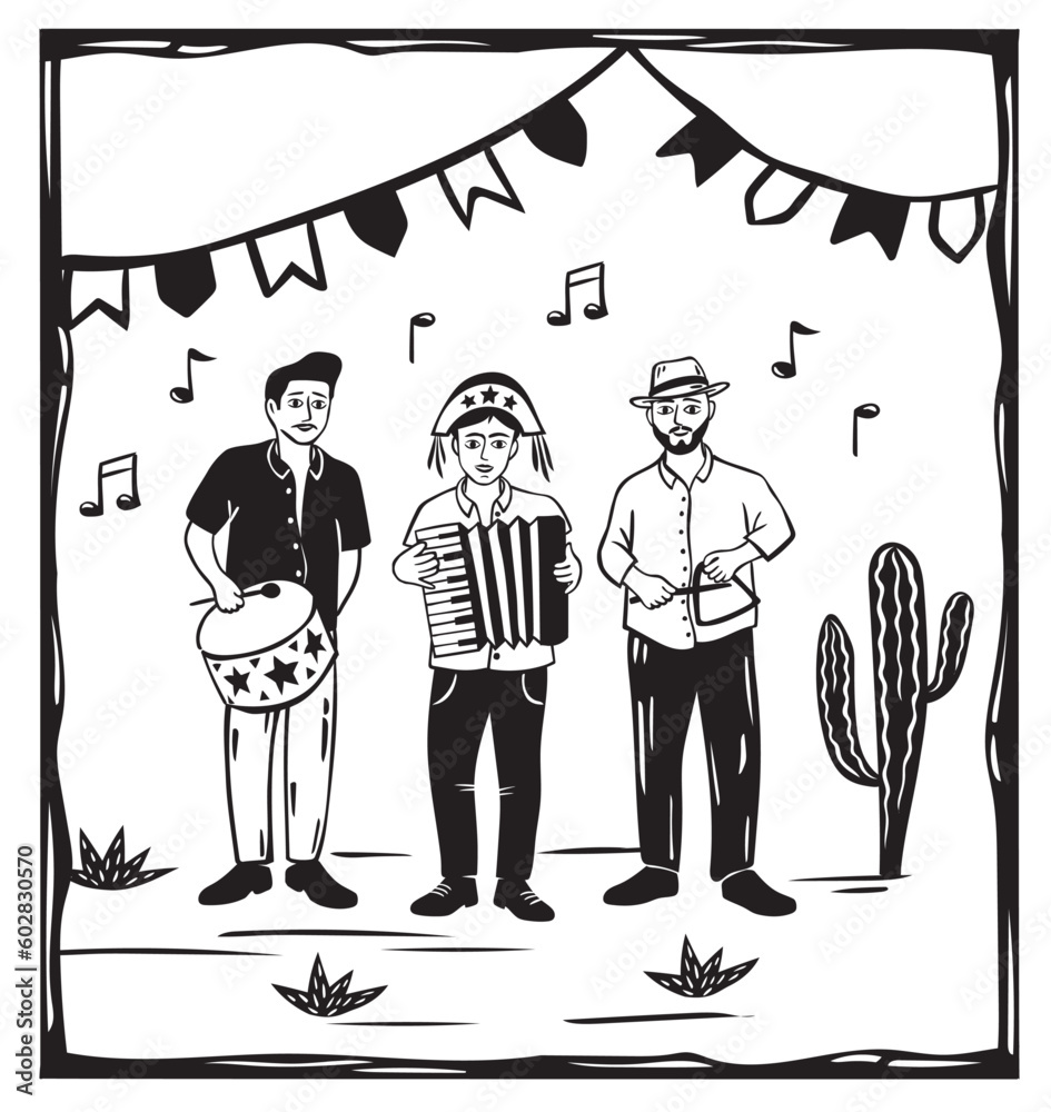 Trio of musicians playing at a FESTA JUNINA vector. Traditional culture ...