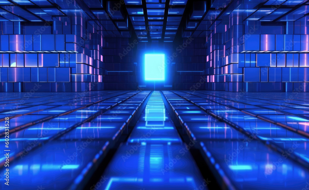 abstract technology background room with neon lights. Futuristic ...