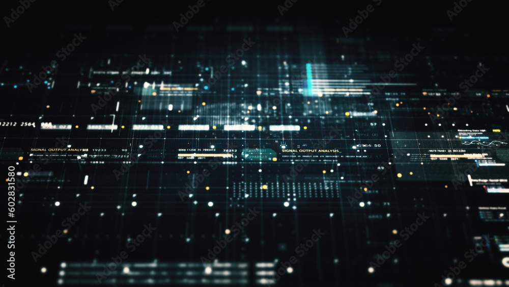 Advance data matrix, telemetry and encrypt numbers simulation user interface display in cyber ...