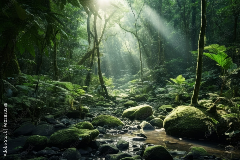 A breathtaking cinematic shot of the Amazon forest, capturing its ...