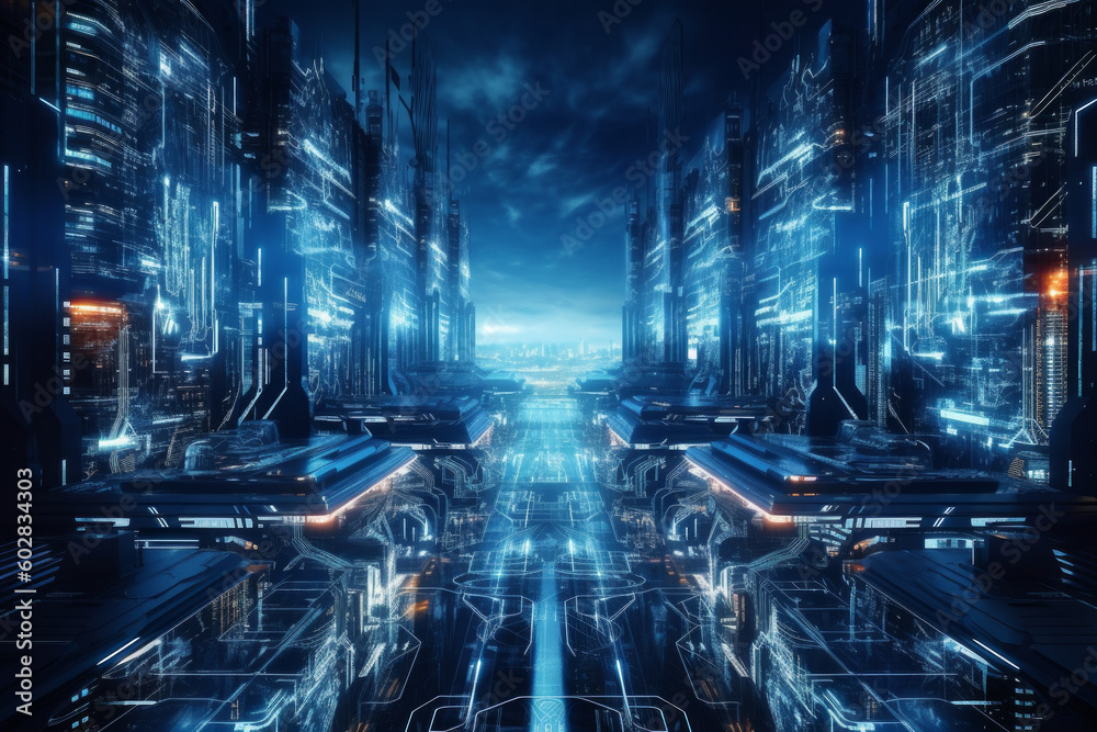 futuristic background that represents a city in cyberspace. has a multi ...