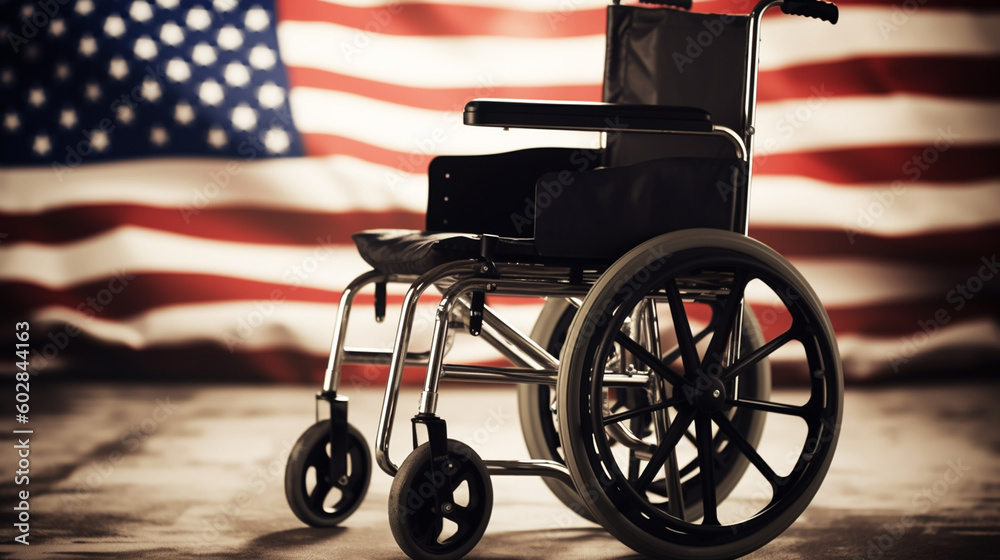 wheelchair with USA flag. concept. generative ai Stock Illustration ...