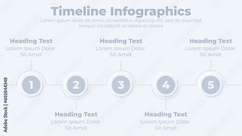 Timeline 5 steps neumorphic business infographic presentation slide ...