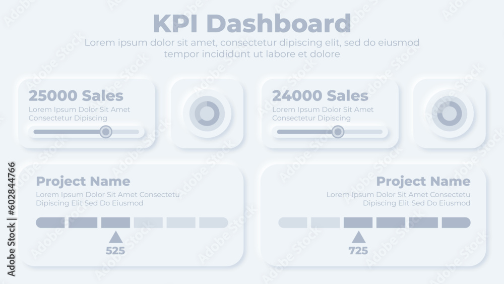 Neumorphic kpi dashboard and graphical chart elements infographic ...