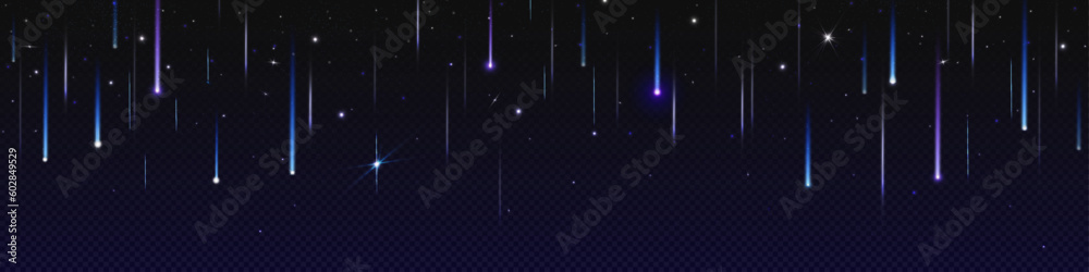 Realistic star shower on transparent night sky background. Vector ...