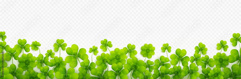 Poster Realistic clover leaves border isolated on transparent ...