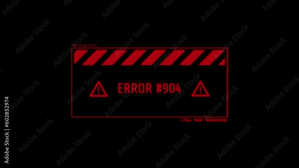 Red digitally distorted error message on a black screen. Glitched ...