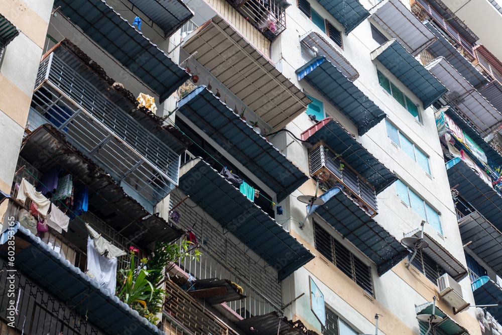 Exterior of compact residential building. Exterior architecture. Low ...