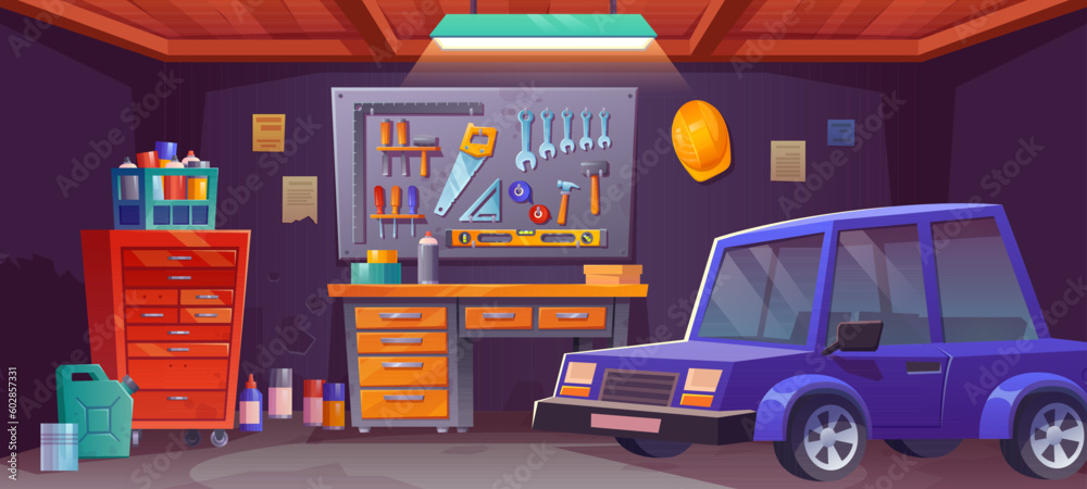 Garage room interior for tool storage in house. Cartoon home basement ...