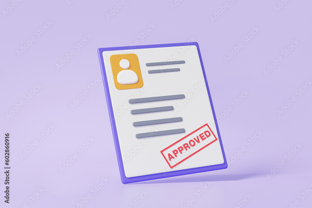 Approved stamp mark resume certificate profile identification on purple ...