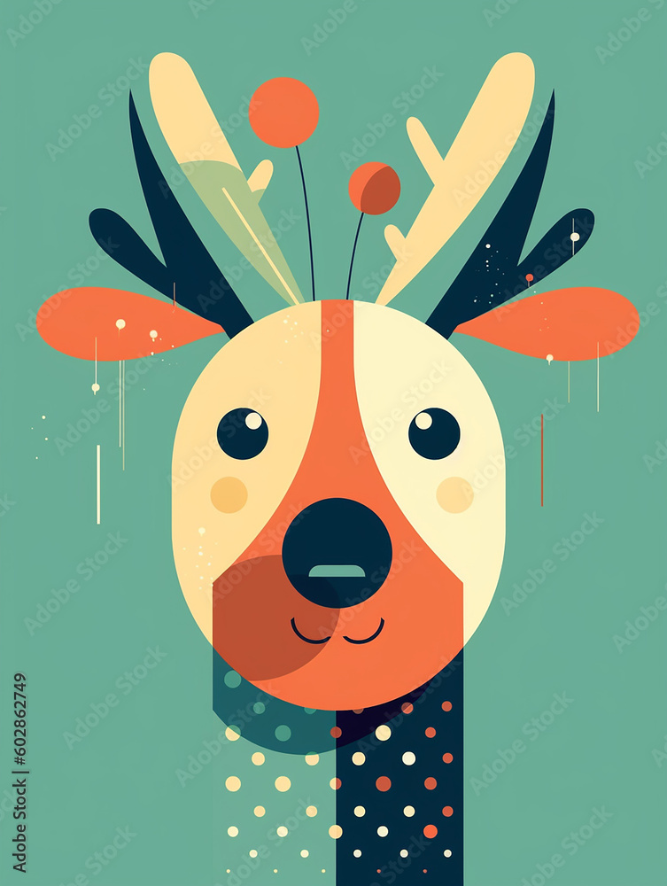 Cute reindeer head vector illustration in flat cartoon style. AI ...