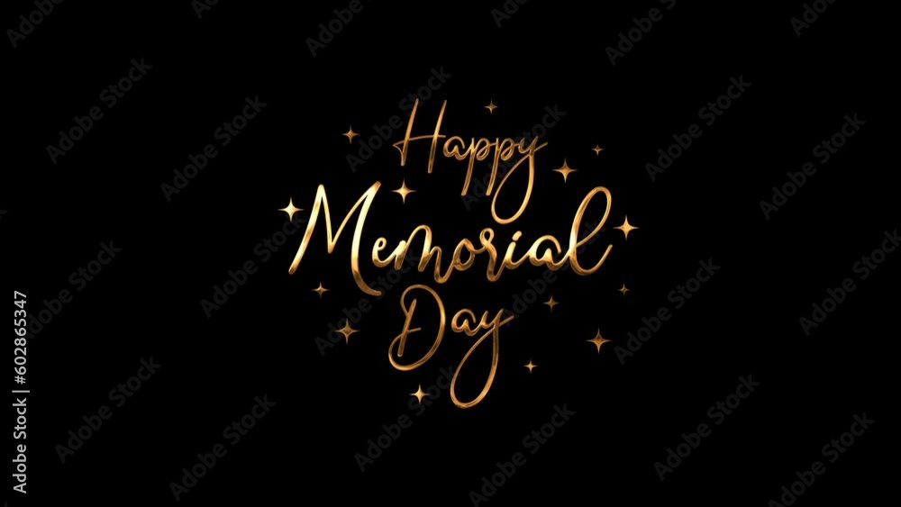 Memorial day animation text in gold color. Happy memorial day. remember ...