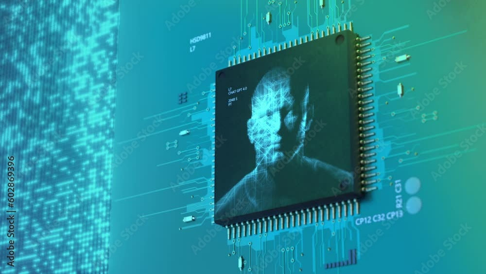 The awakening of Artificial Intelligence. Electric pulses run through ...