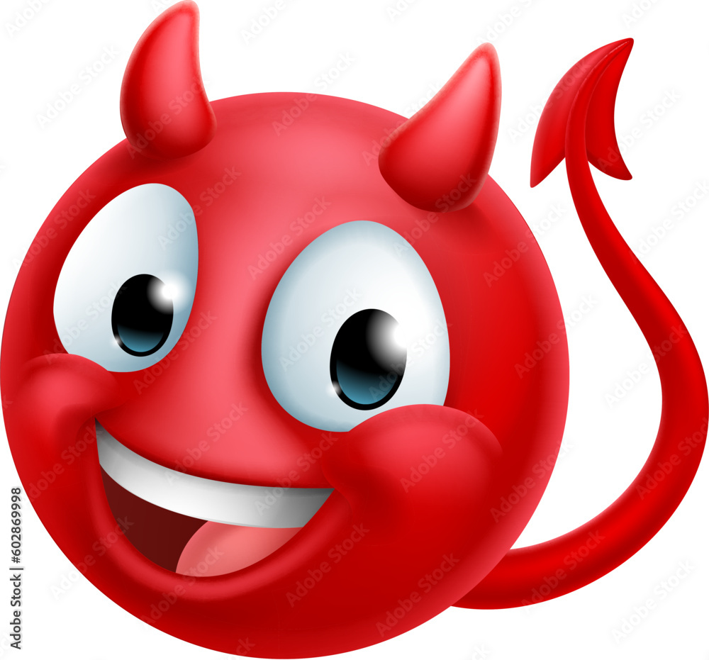 A Red Devil Or Satan Emoji Emoticon Man Face Cartoon Icon Mascot Stock