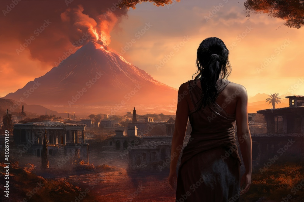 Ancient greek volcano eruption view. Generate Ai Stock Illustration ...