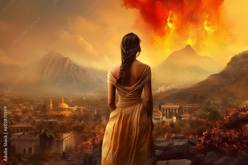 Ancient greek volcano eruption village. Generate Ai Stock Illustration ...