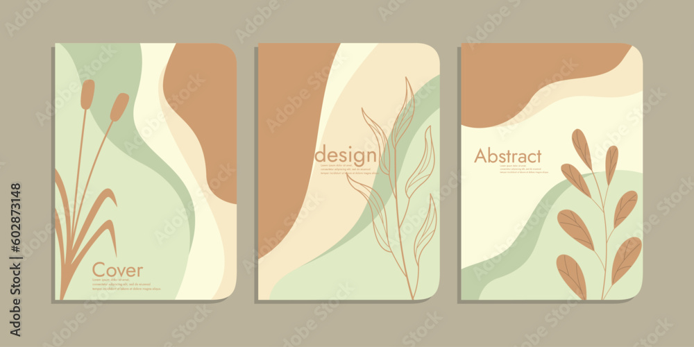 Nature cover design vector set. Floral book cover design, abstract art ...