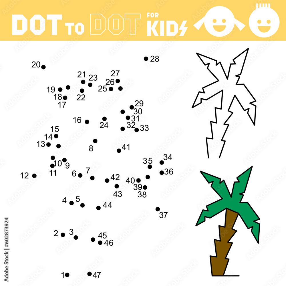Dot to dot games for kids. Palm tree. Connect the numbers and drawing ...