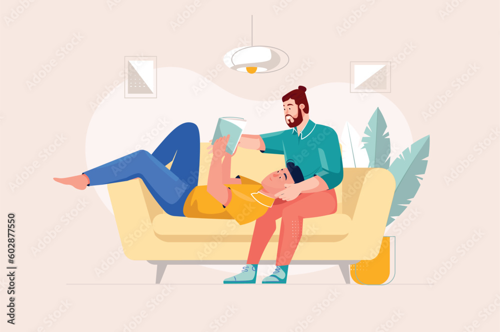 LGBT Gays couple yellow concept with people scene in the flat cartoon ...