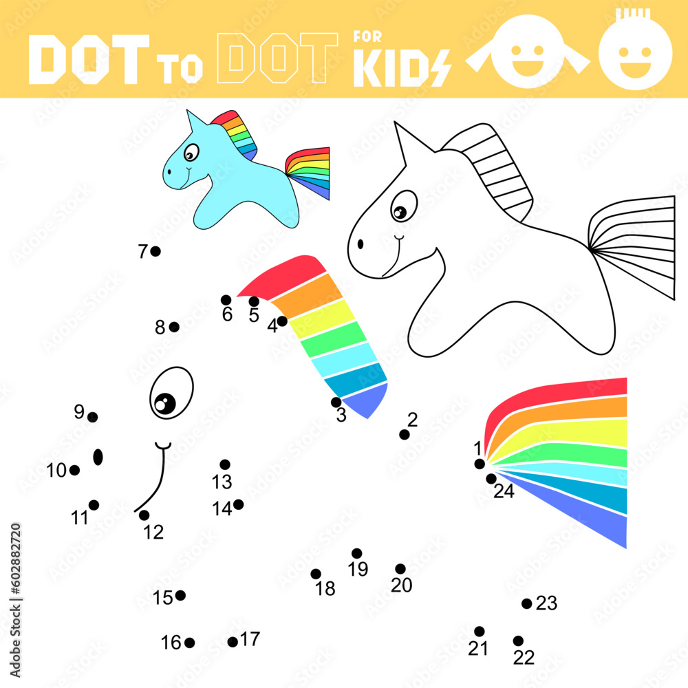 Unicorn . Dot to dot games for kids. Connect the numbers and drawing a ...