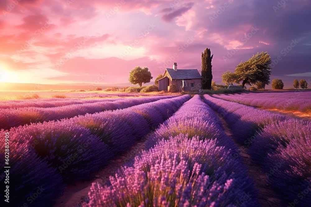 beauty of a magnificent lavender field at sunset. Immerse yourself in ...