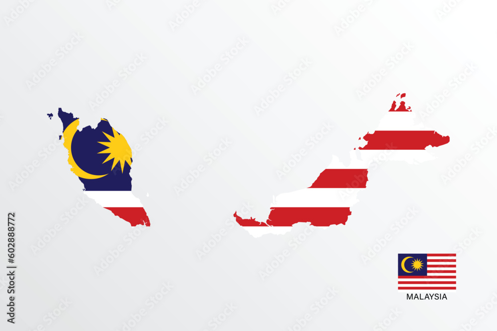 Set of political maps of Malaysia with regions isolated and flag on ...
